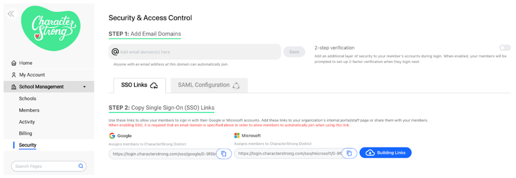 Configuring SSO for CharacterStrong Authentication
