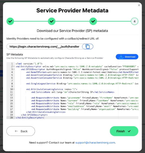 Configuring SSO for CharacterStrong Authentication